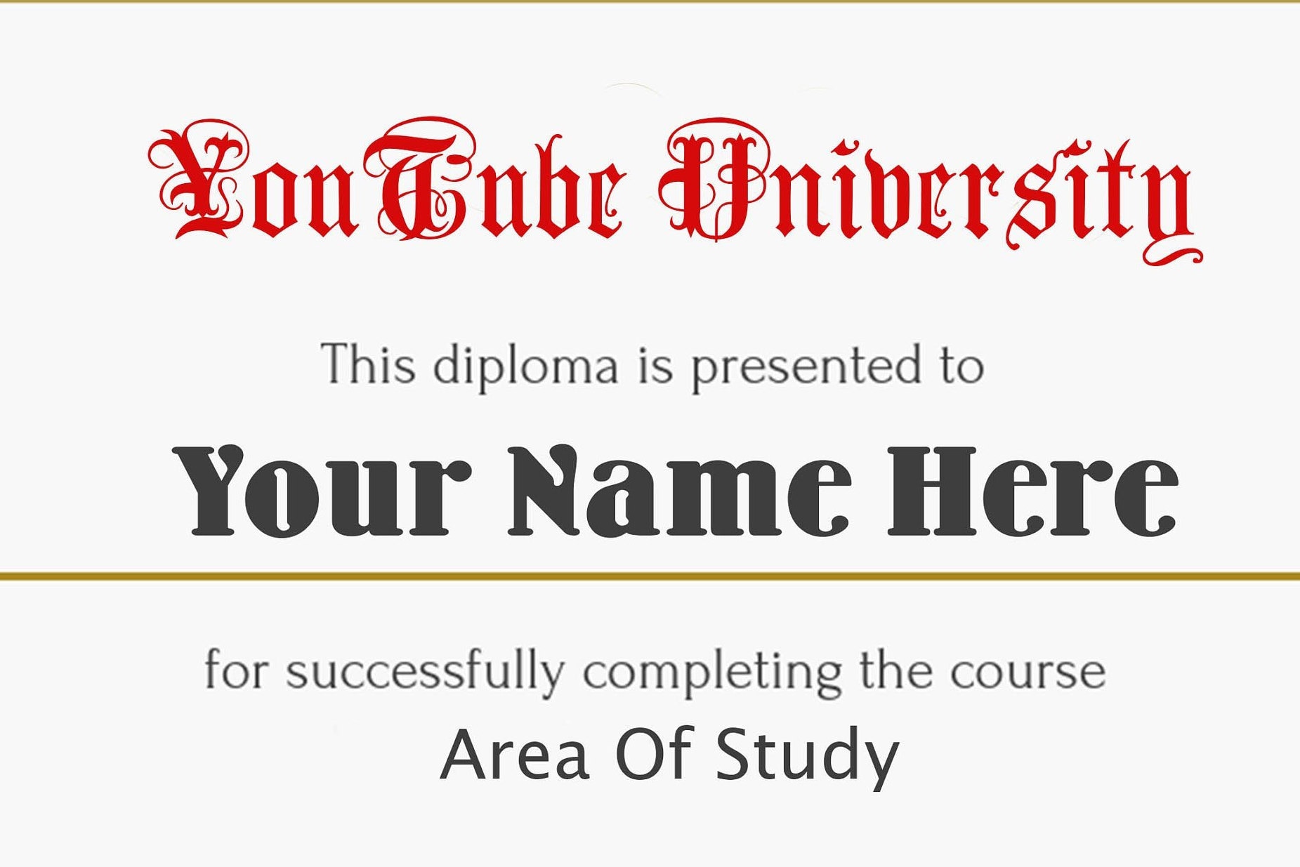 Custom Youtube University Certificate Print Shipped, Funny Fake Custom ...