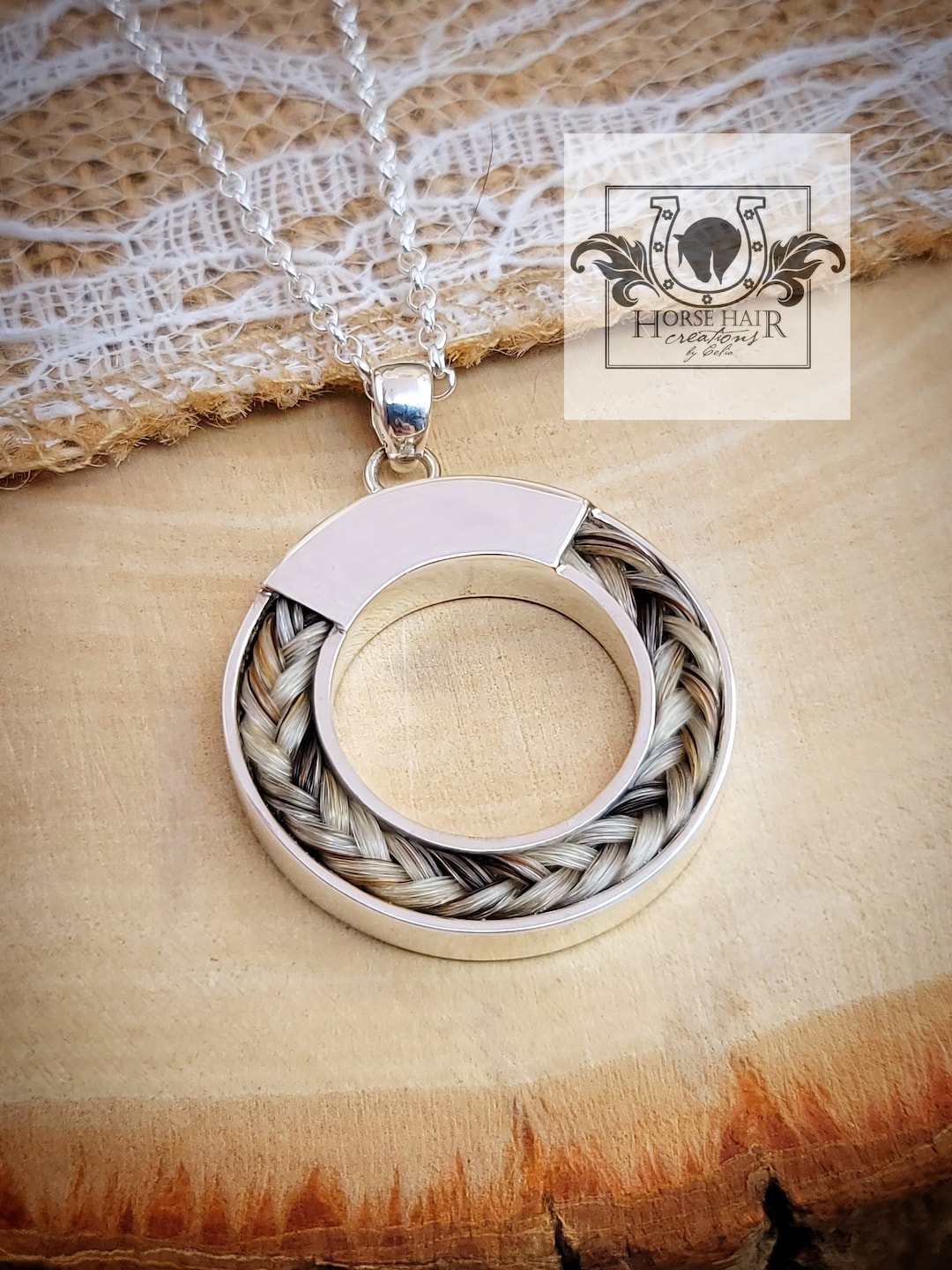 Large Circle Sterling Silver Braided Horse Hair Pendant Necklace ...
