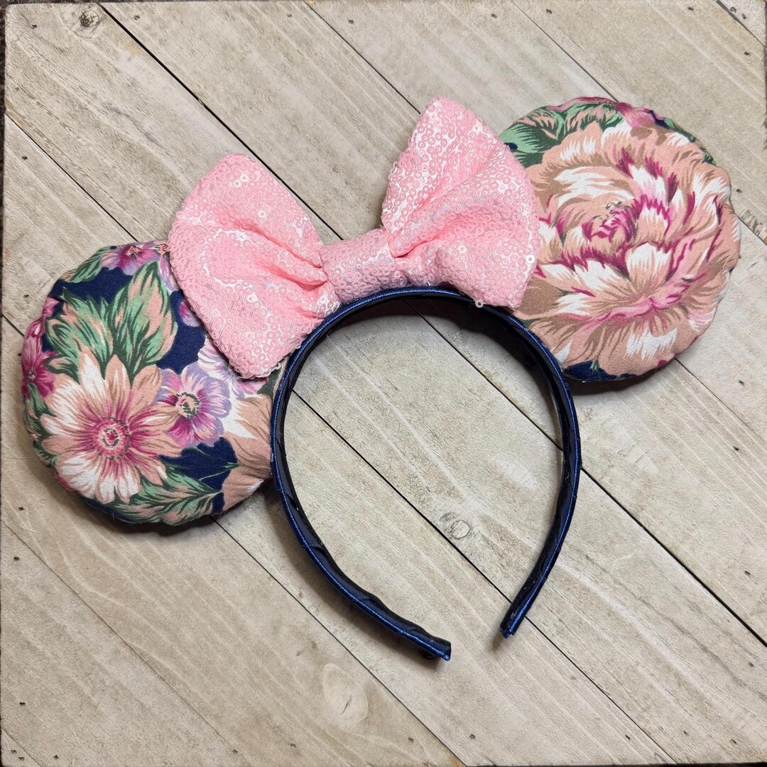 Navy Blue Floral Mouse Ears Cottage Core Pink Green Flower Inspired ...