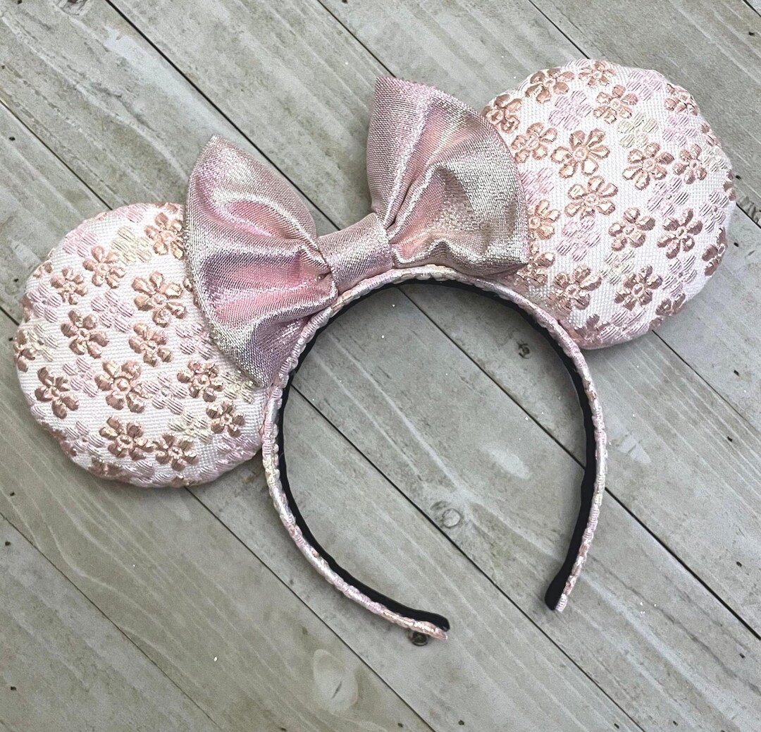 READY TO SHIP Pink Floral Jaquard Mouse Ears Aurora Inspired Mouse Ears ...