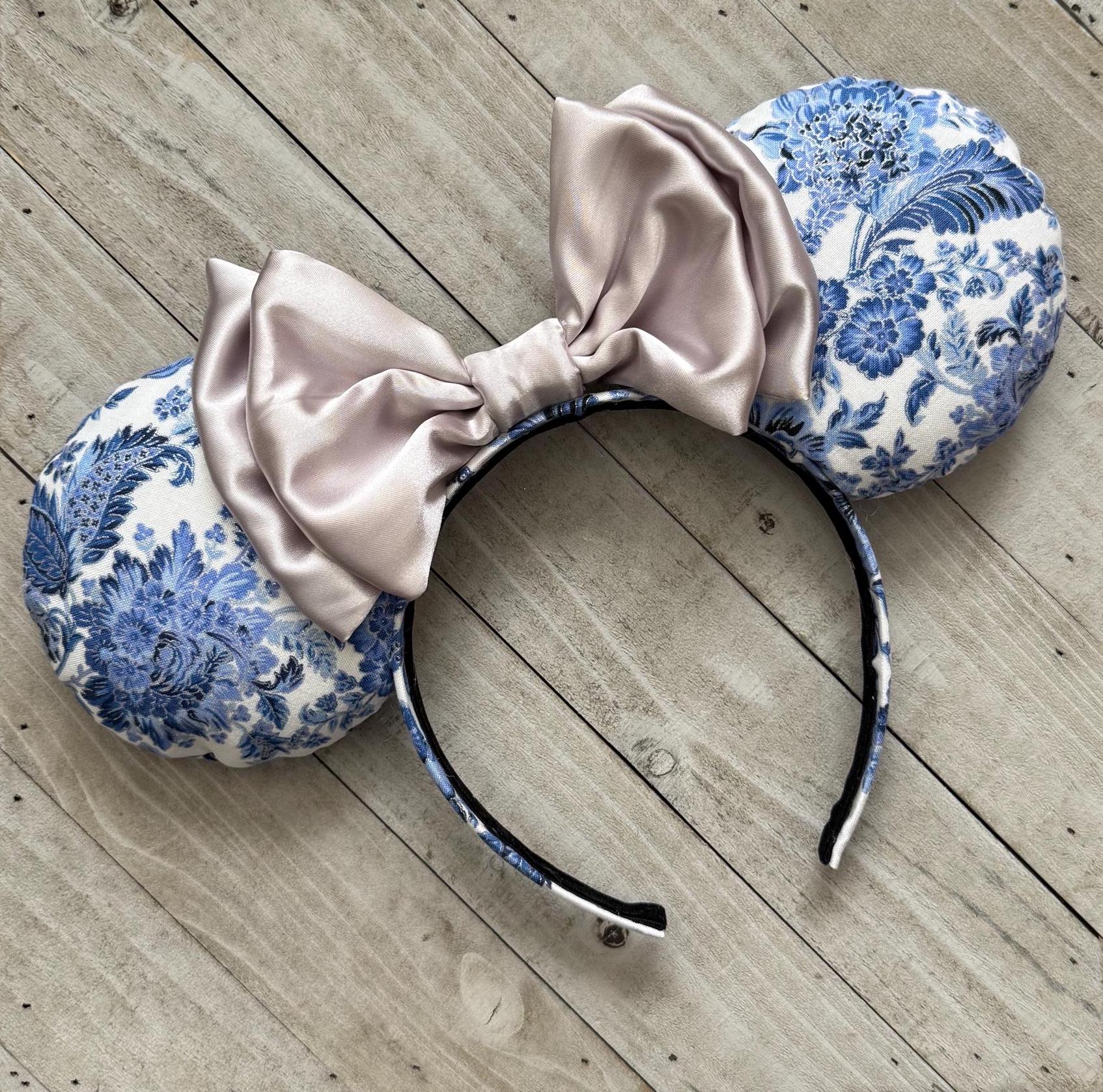 Blue Silver Floral Mouse Ears Flower and Garden Ears Cottage Core ...
