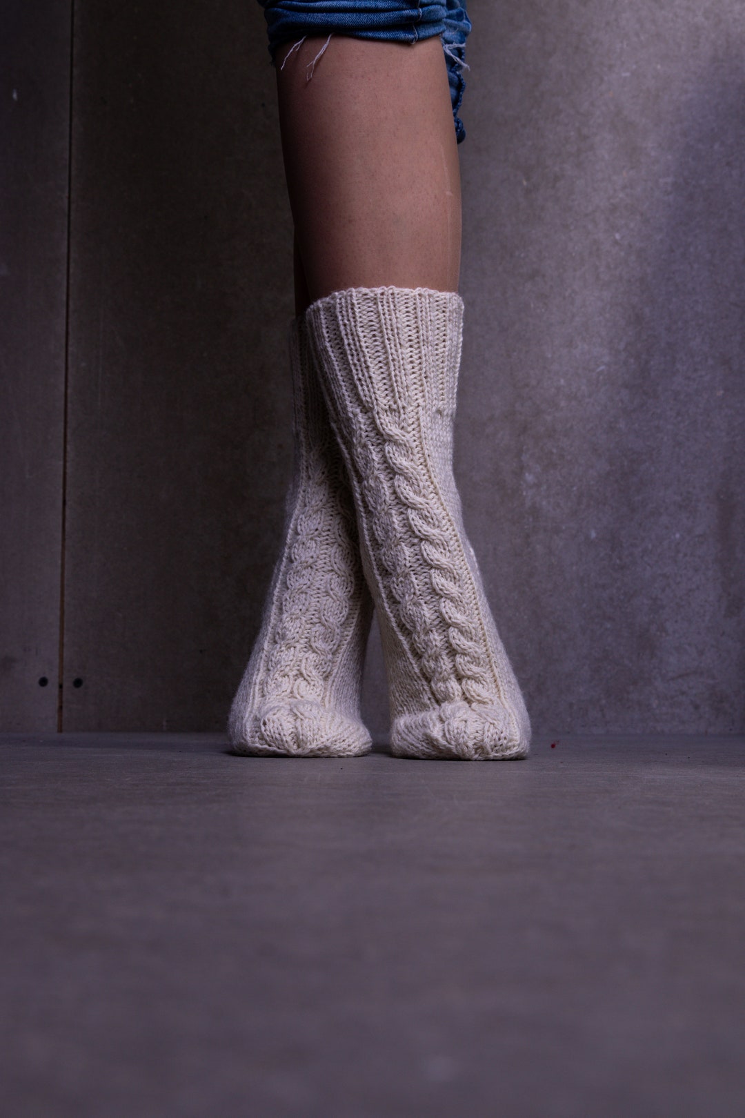 Hand Knit Wool Socks in White Color Knitted Women Wool Socks - Etsy