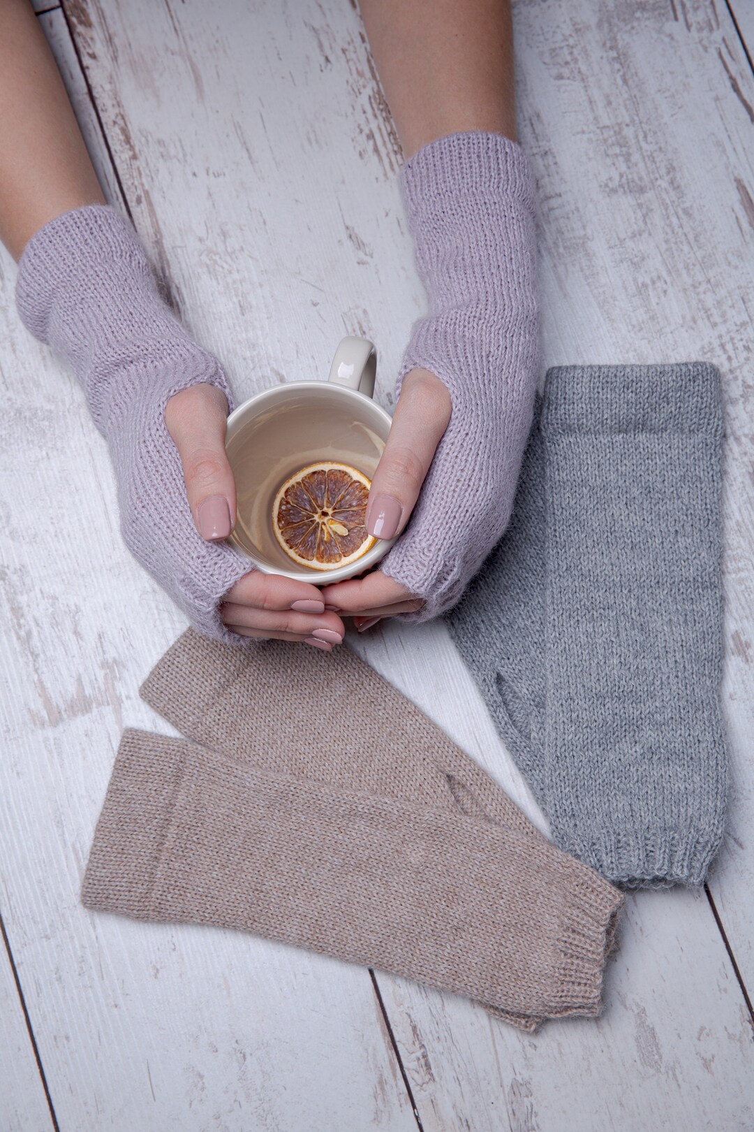 Alpaca Wool Arm Warmers, Knitted Wrist Warmers, Fingerless Gloves, Hand ...