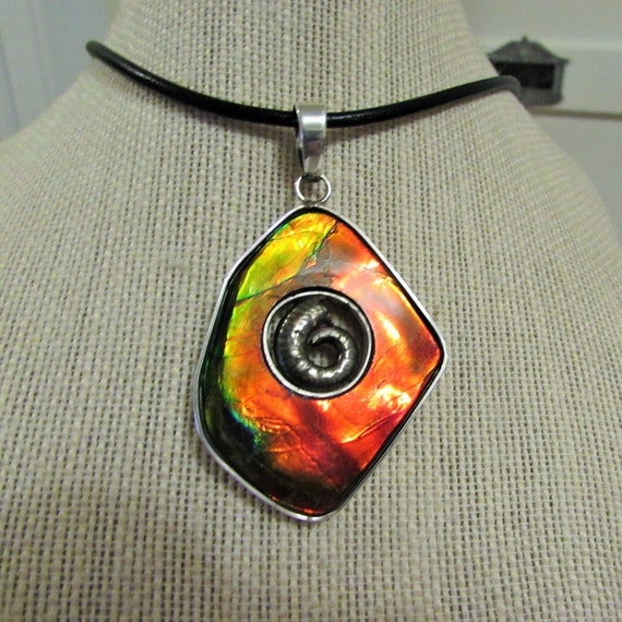 Large Ammolite Pendant With Pyrite Ammonite | Etsy