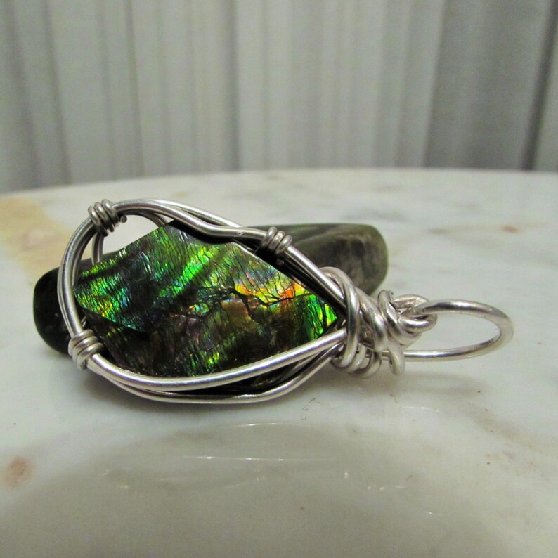 Ammolite Gem Wire Wrapped Sterling Silver Pendant - Etsy