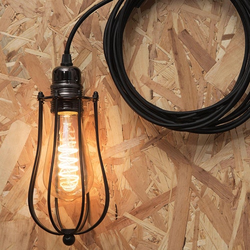 Vintage Industrial Plugged Black Cage Pendant Light Lamp - Etsy UK