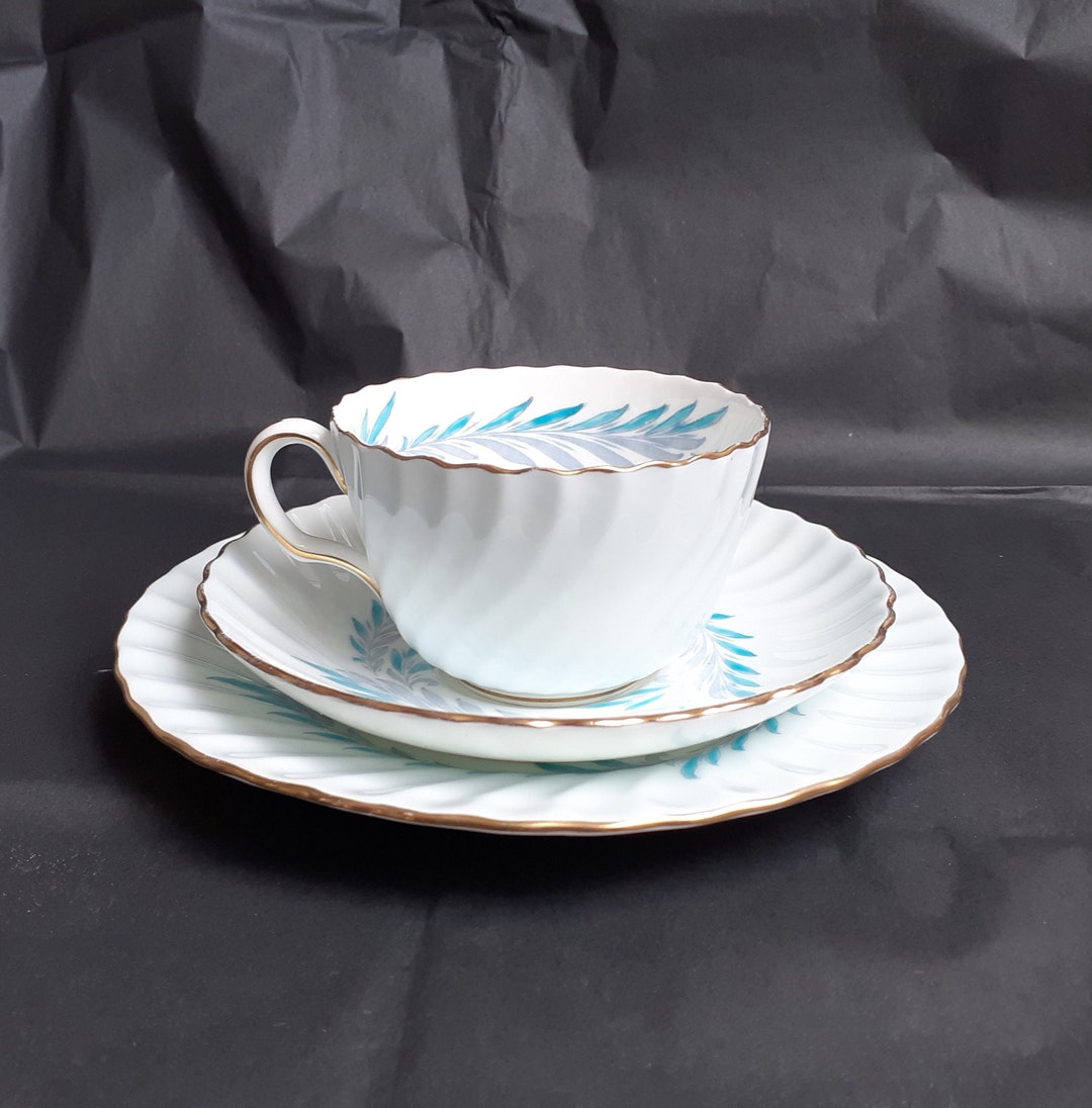 Vintage Minton Ice Blue 'symphony' Fluted Swirled Tea Trio With Blue ...