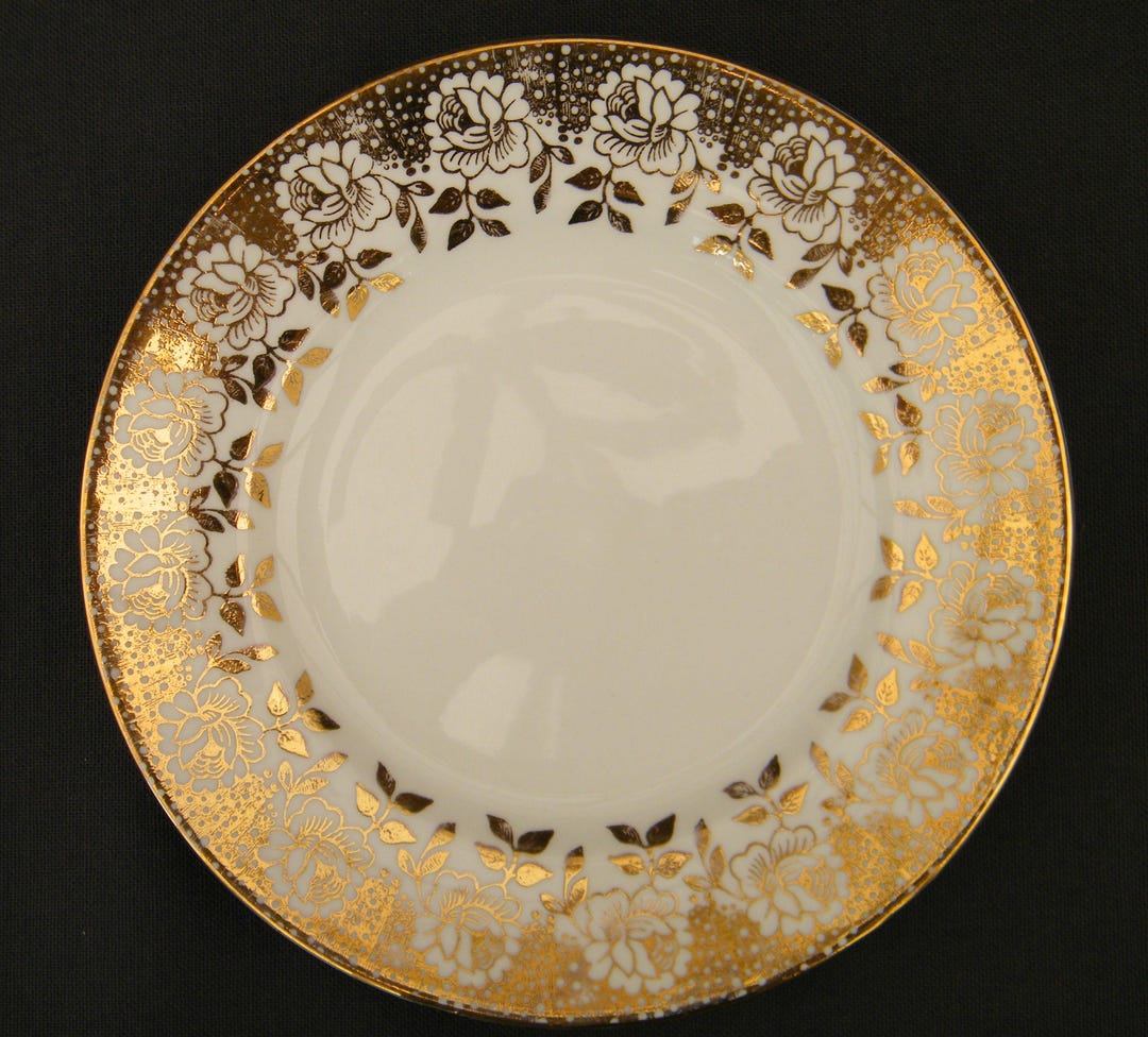 Vintage Royal Standard Bone China Tea Plate With Gold Filigree Roses on ...