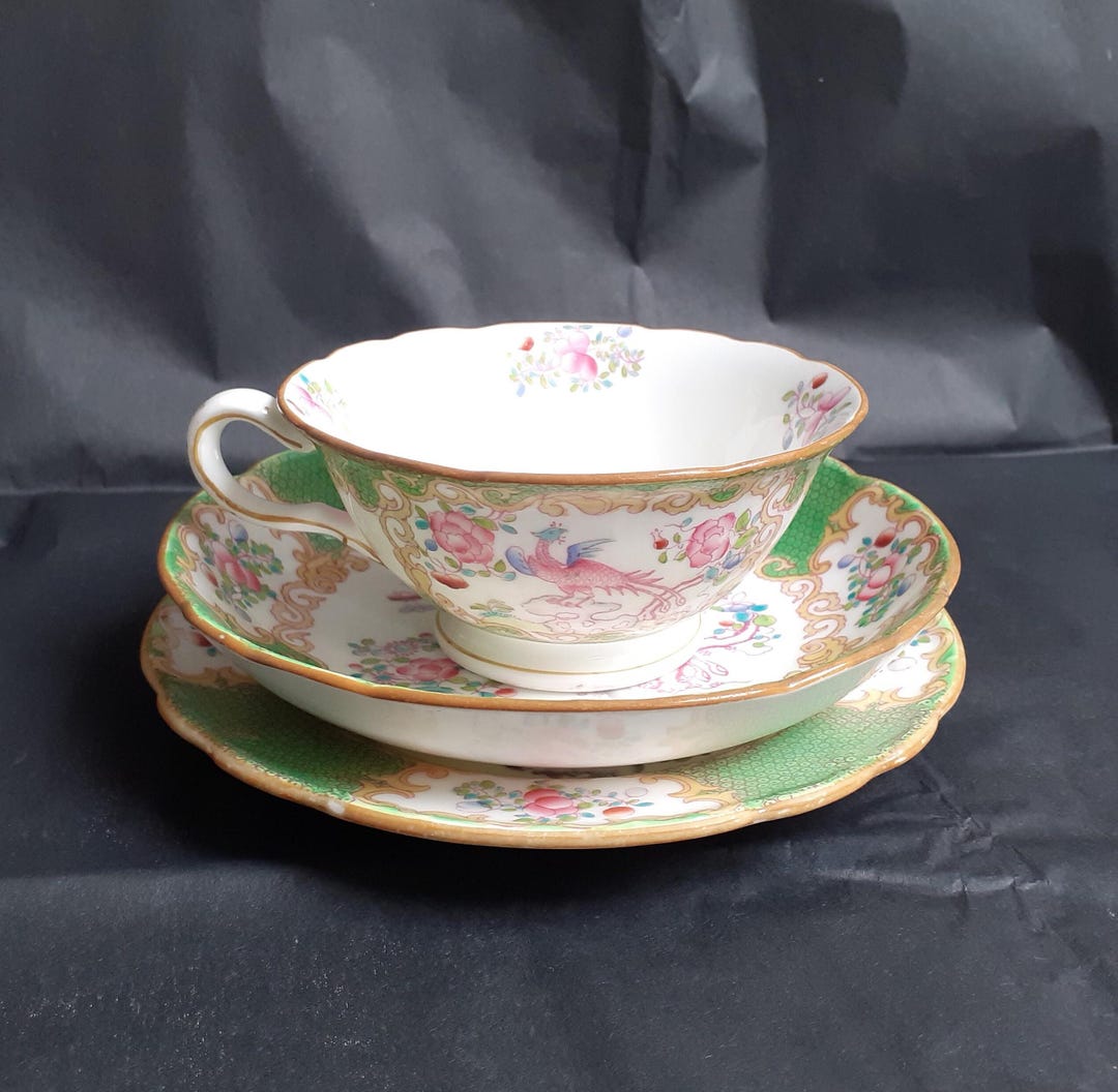 Antique Minton 'green Cockatrice' Tea Trio With Wide Cup & Deep Saucer ...