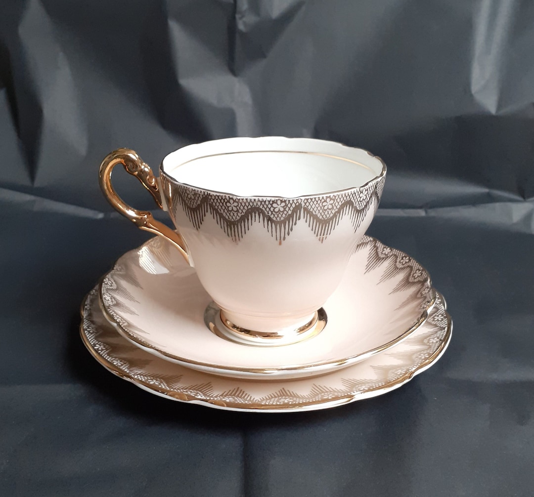 James I. Taylor Vintage 'pyramid' Bone China Tea Trio Peach Blush Pink ...