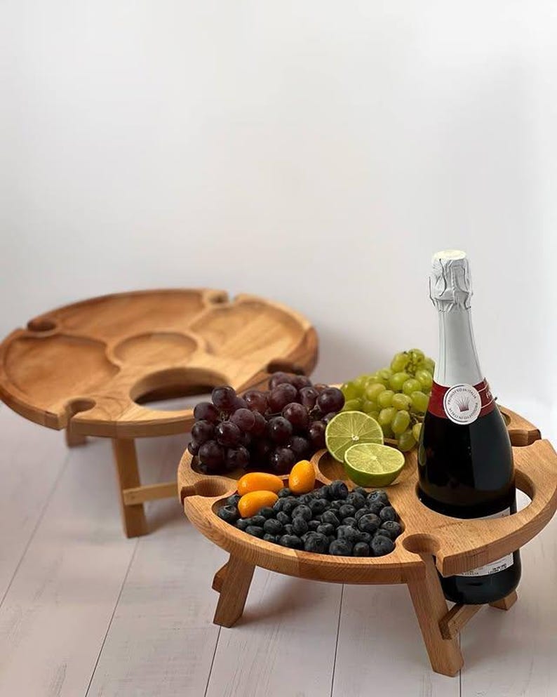 Wine Serving Tray Table – Handmade Wooden Wine Holder - Etsy