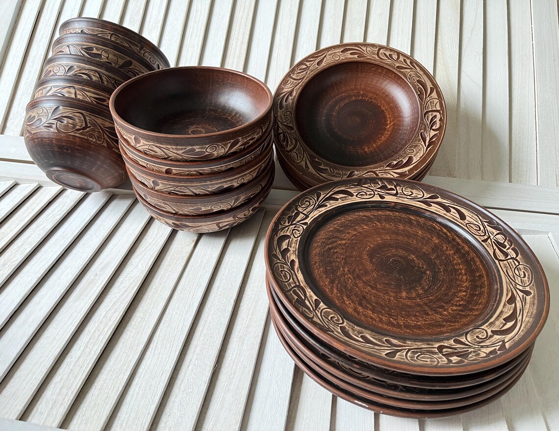 Labspirit | Handmade Terracotta Dinnerware Set: Eco-friendly Red Clay ...