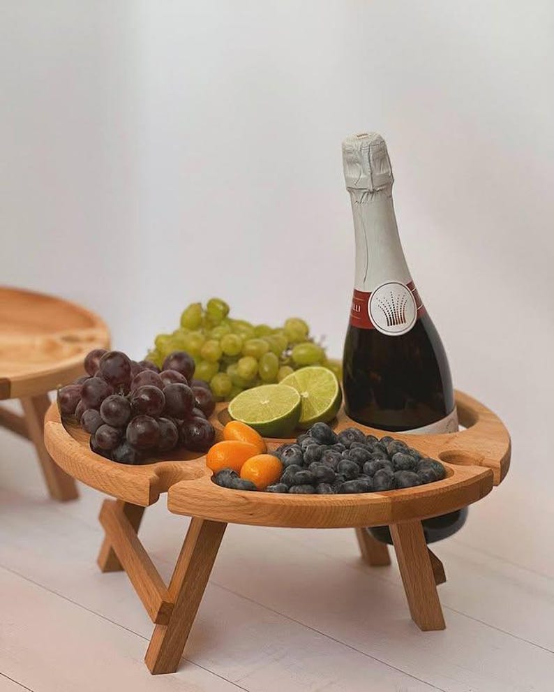 Wine Serving Tray Table – Handmade Wooden Wine Holder - Etsy