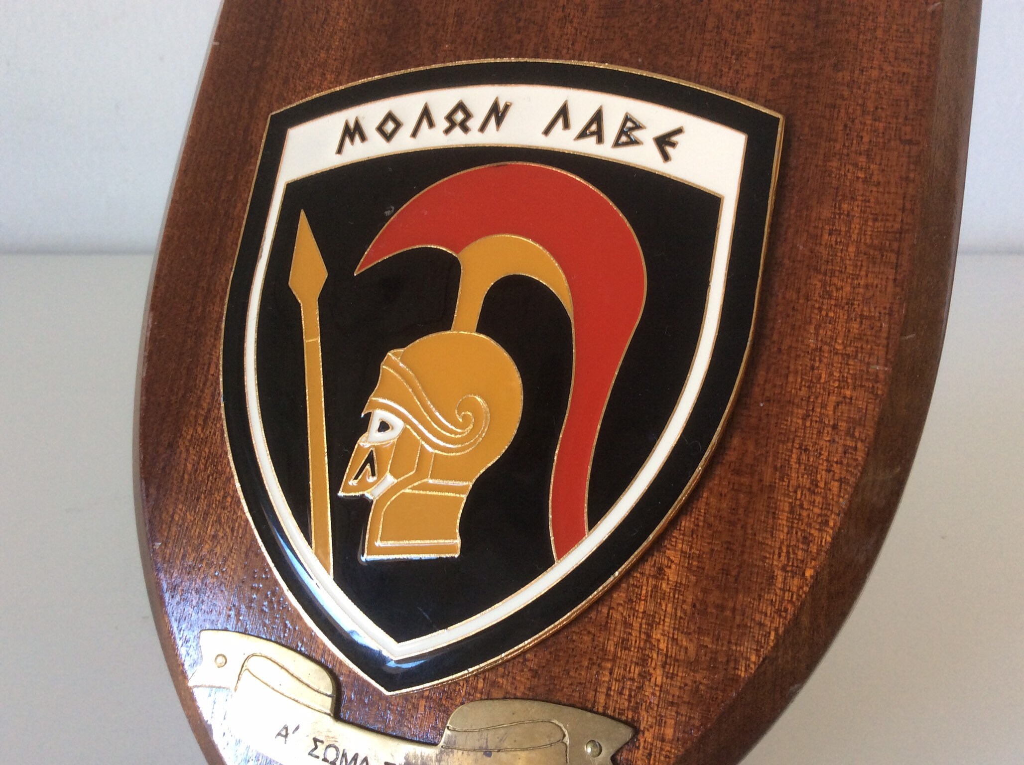 Vintage Molon Labe (Μολων Λαβέ) Enamel Sign Wood Shield Wall Plaque. - Etsy