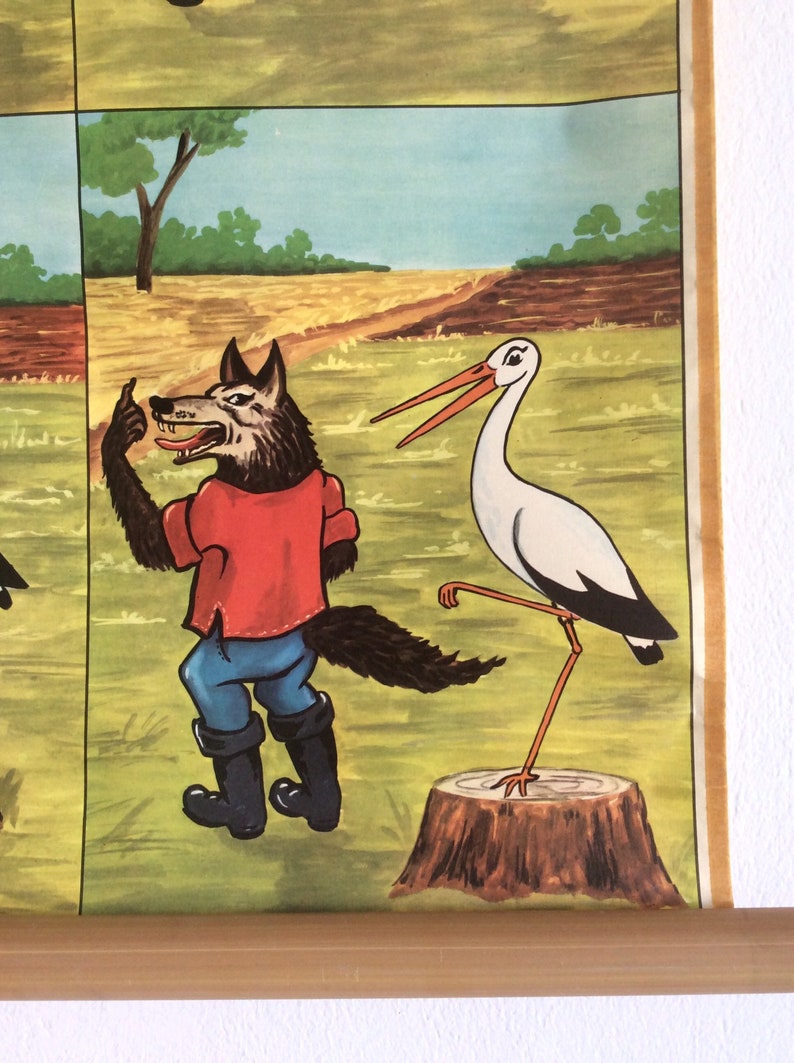 The Wolf and the Crane Aesop's Fables Pictorial School | Etsy