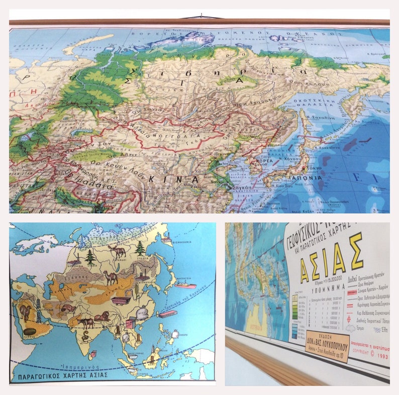 Vintage Large Geophysical & Political Map of Asia Vintage - Etsy