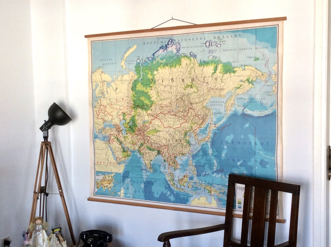Vintage Large Geophysical & Political Map of Asia Vintage - Etsy
