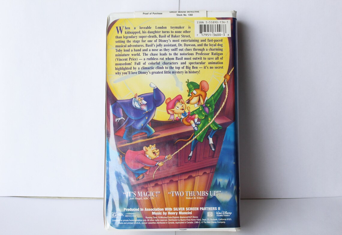 Walt Disney's the Great Mouse Detective VHS Black Diamond - Etsy