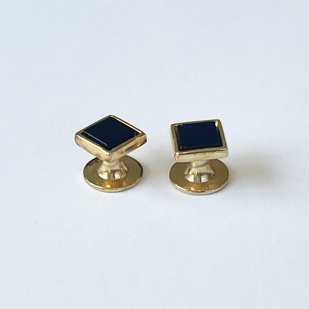 Vintage Gold and Black Square Tuxedo Shirt Studs - Formal Button Stud ...
