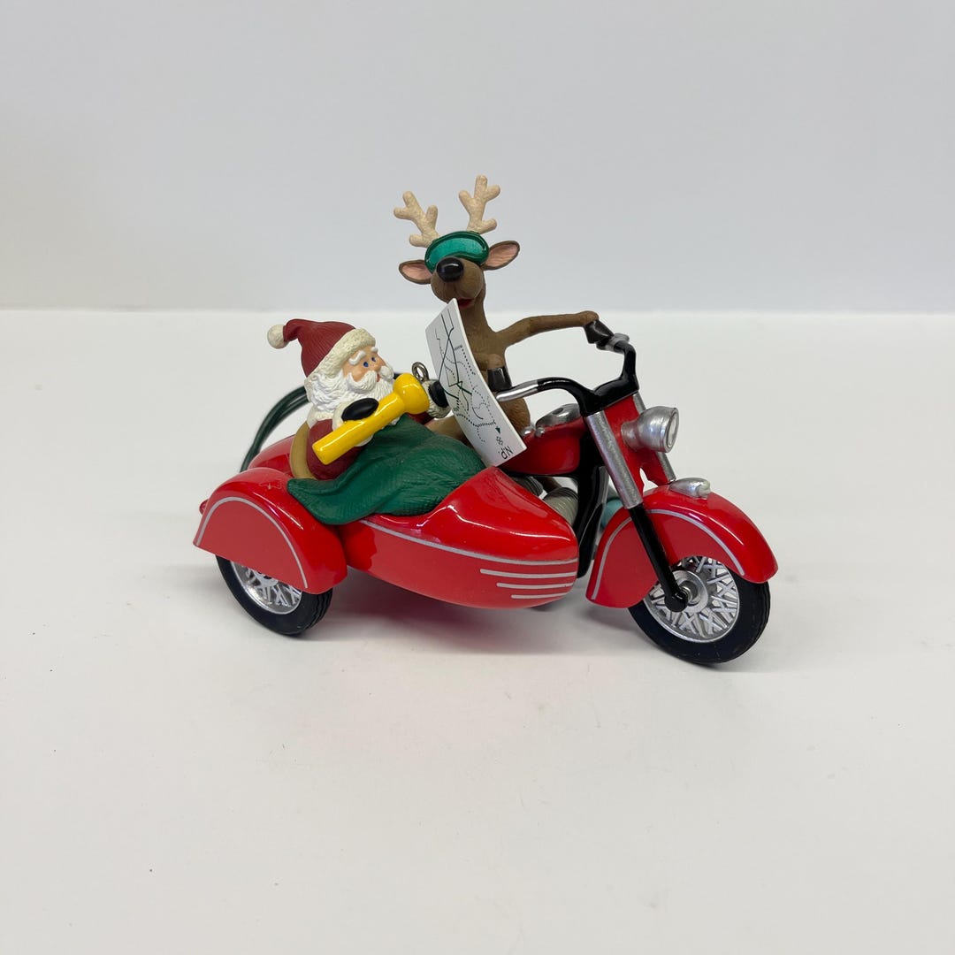 1997 Hallmark Motorcycle Chums Santa & Reindeer MAGIC Light up Ornament ...