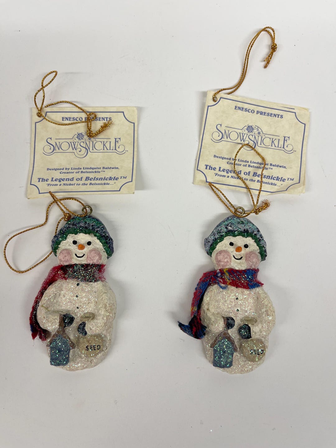 Vintage Enesco Snowsnickle Snowman Blue Birdhouse Ornament Linda ...