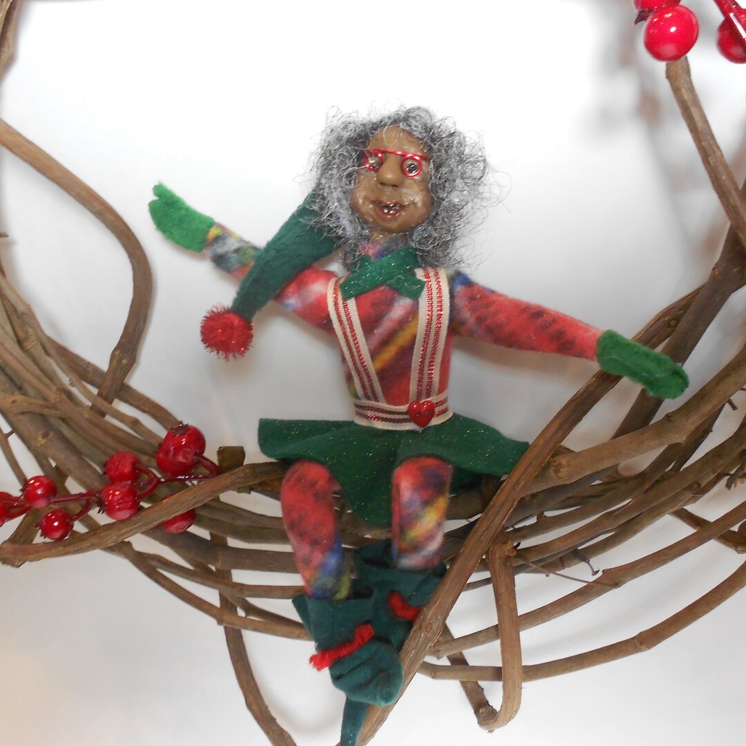 African American Girl Elf, Christmas Elf Doll, Posable Polymer Clay Elf ...