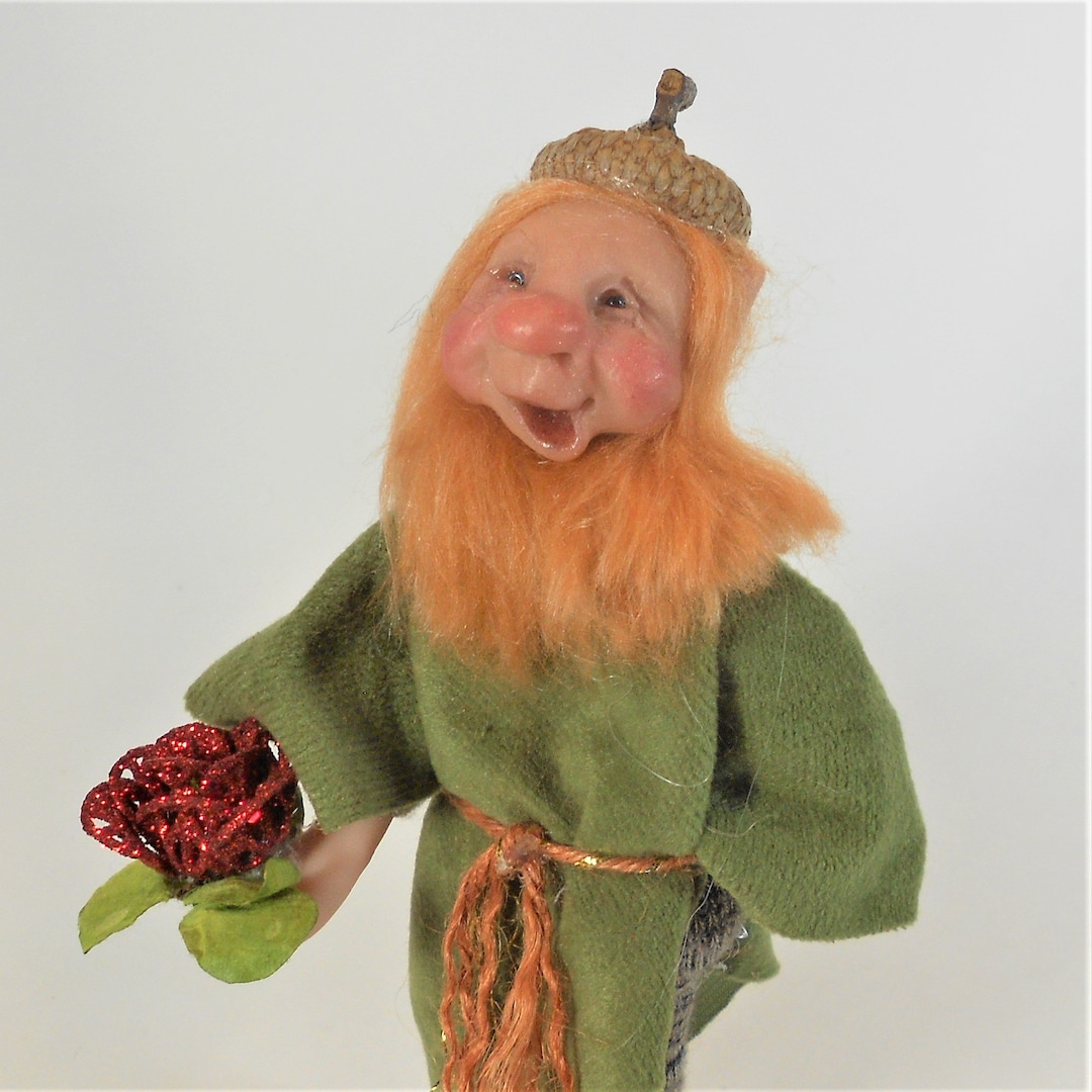 Woodland Elf With Rose, Boyfriend Folk Art Doll, Handmade Posable Elf ...