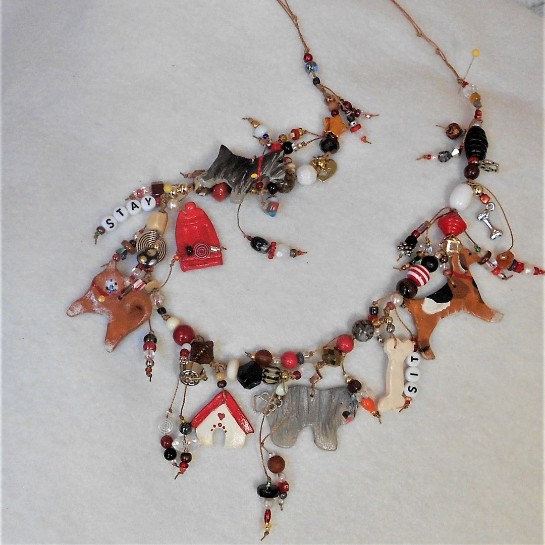 Dog Necklace, Charm Necklace, Wearable Art, Dog Decoration, Garland ...