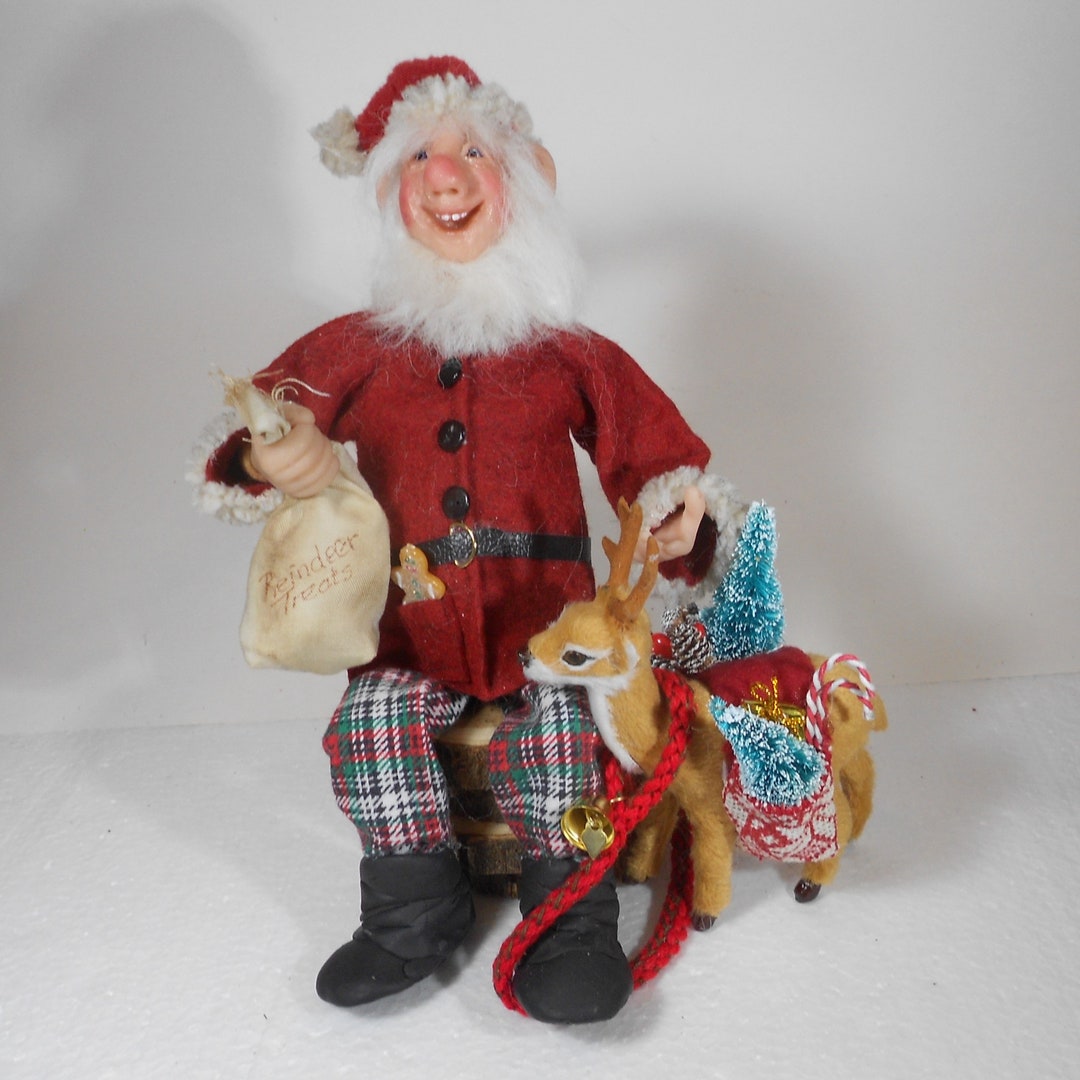 Handcrafted Santa Elf and Reindeer Figurine, Christmas Mantle Decor - Etsy