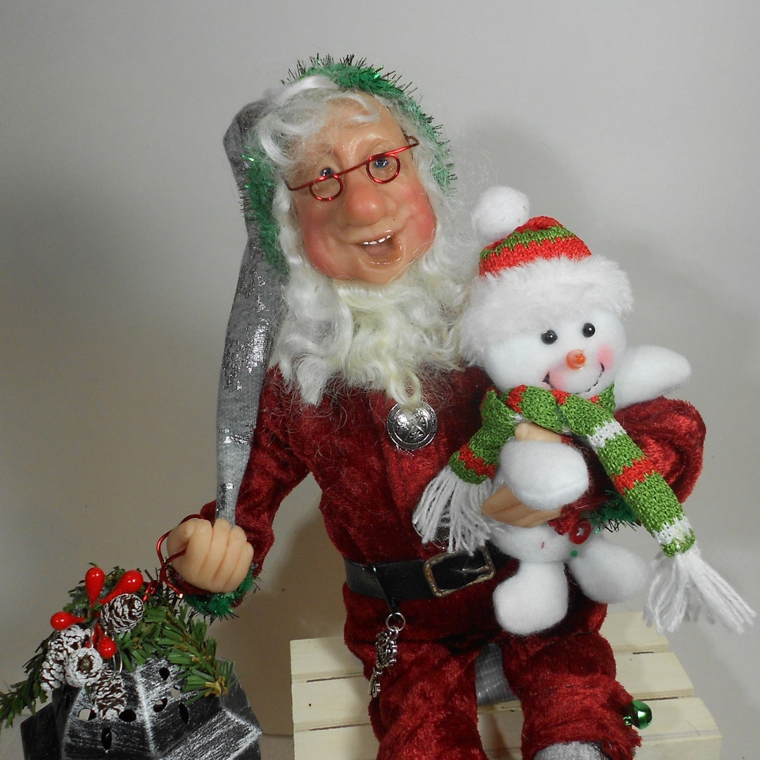 Posable Elf With Snowman, Handmade Polymer Clay Elf, Santa's Helper ...