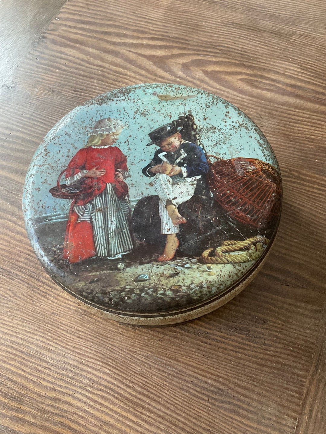 Vintage Tin, Biscuit Tin, 1950's Tin, Nautical Tin, Storage Tin, Button ...