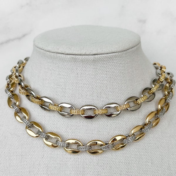 Gold and Silver Chain Necklace - Etsy