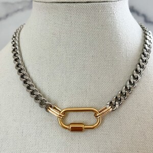 Two Tone Chunky Chain Necklace Silver and Gold Necklace Mixed Metals ...