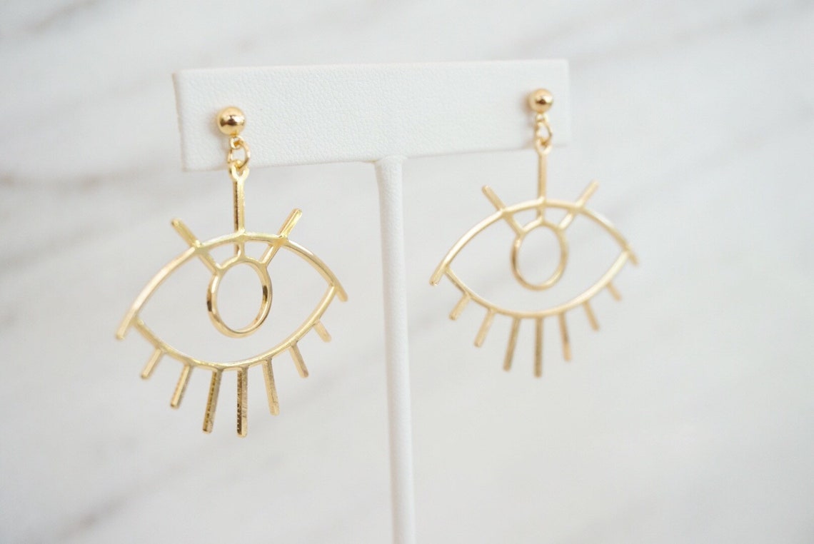Gold Evil Eye Earrings Evil Eye Jewelry Evil Eye Stud Dangle Third Eye ...