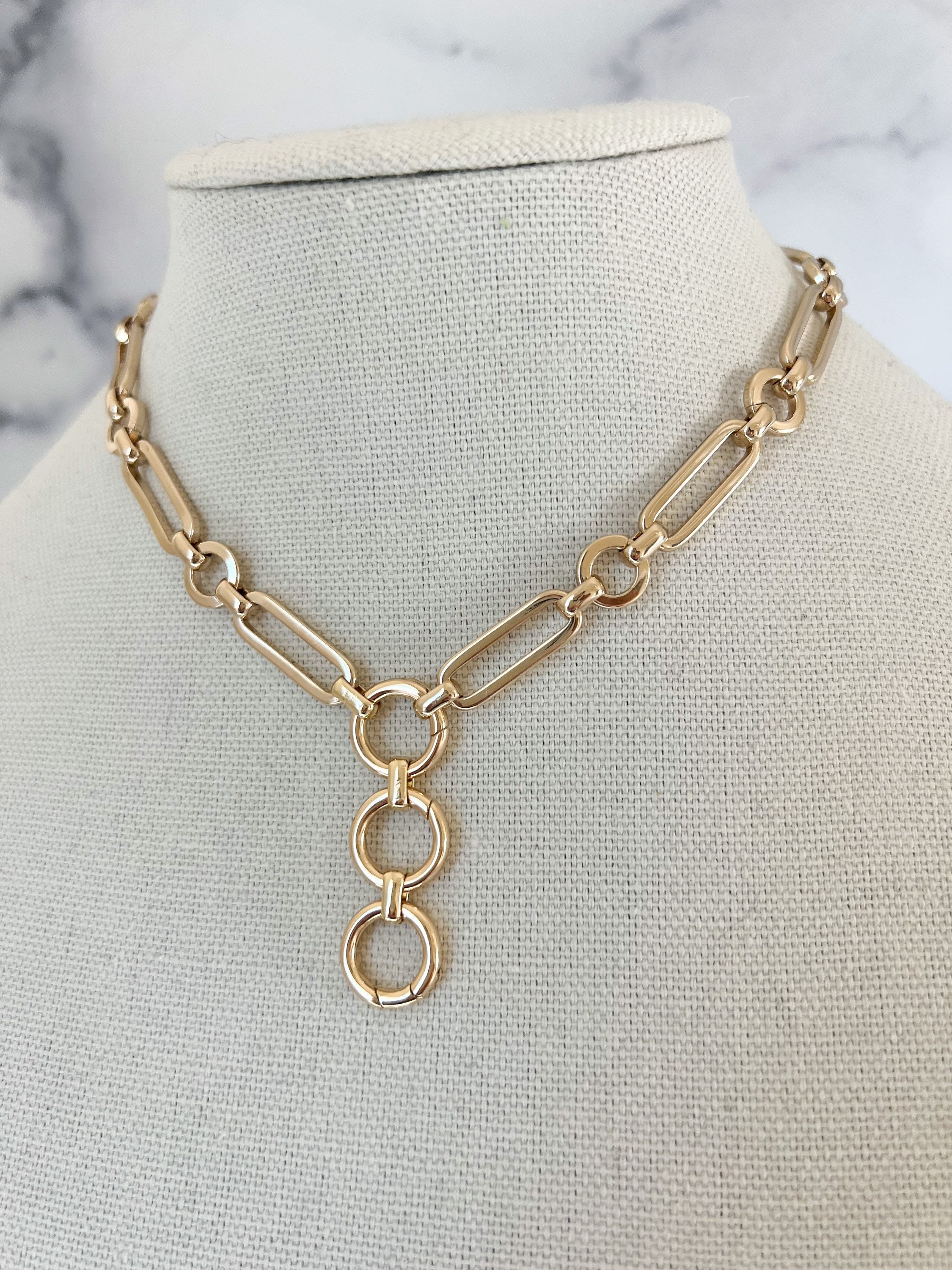 Gold Chunky Necklace Large Gold Necklace Mixed Paperclip Link Chain ...