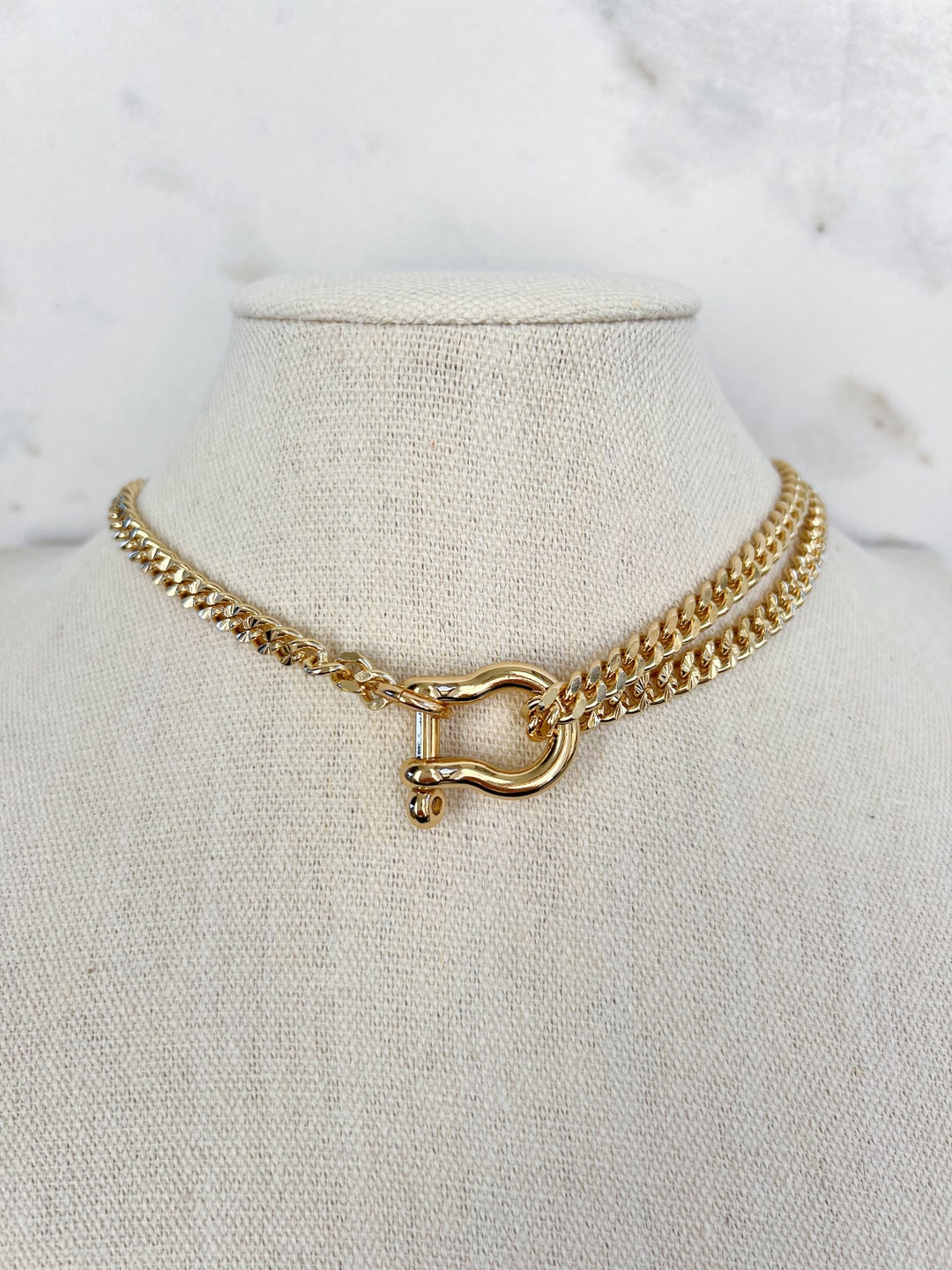 Thick Gold Chain Necklace Silver Double Chain Necklace Gold Cuban Chain ...