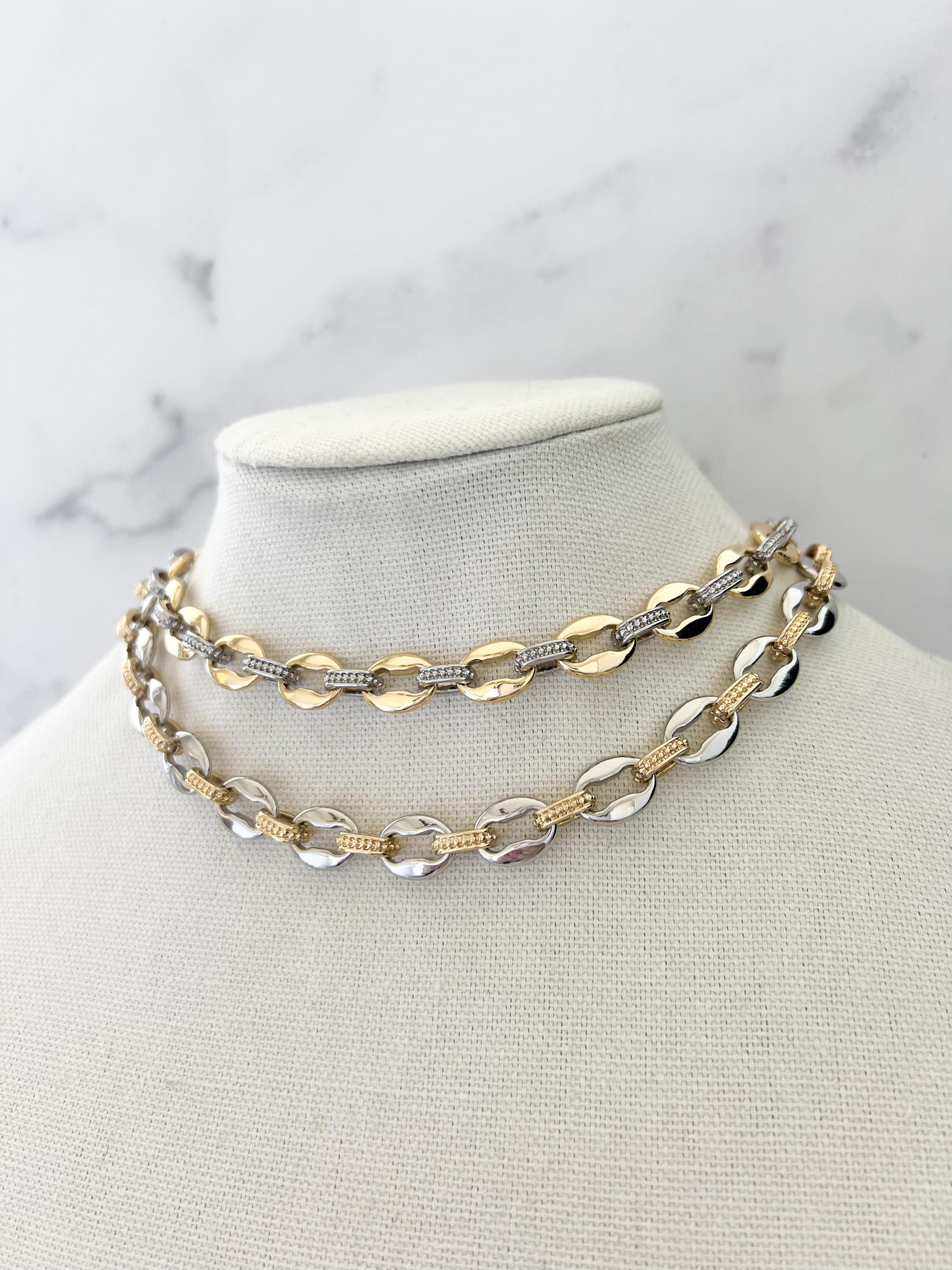 Mixed Metal Chain Necklace Chunky Gold and Silver Chain Necklace Thick ...