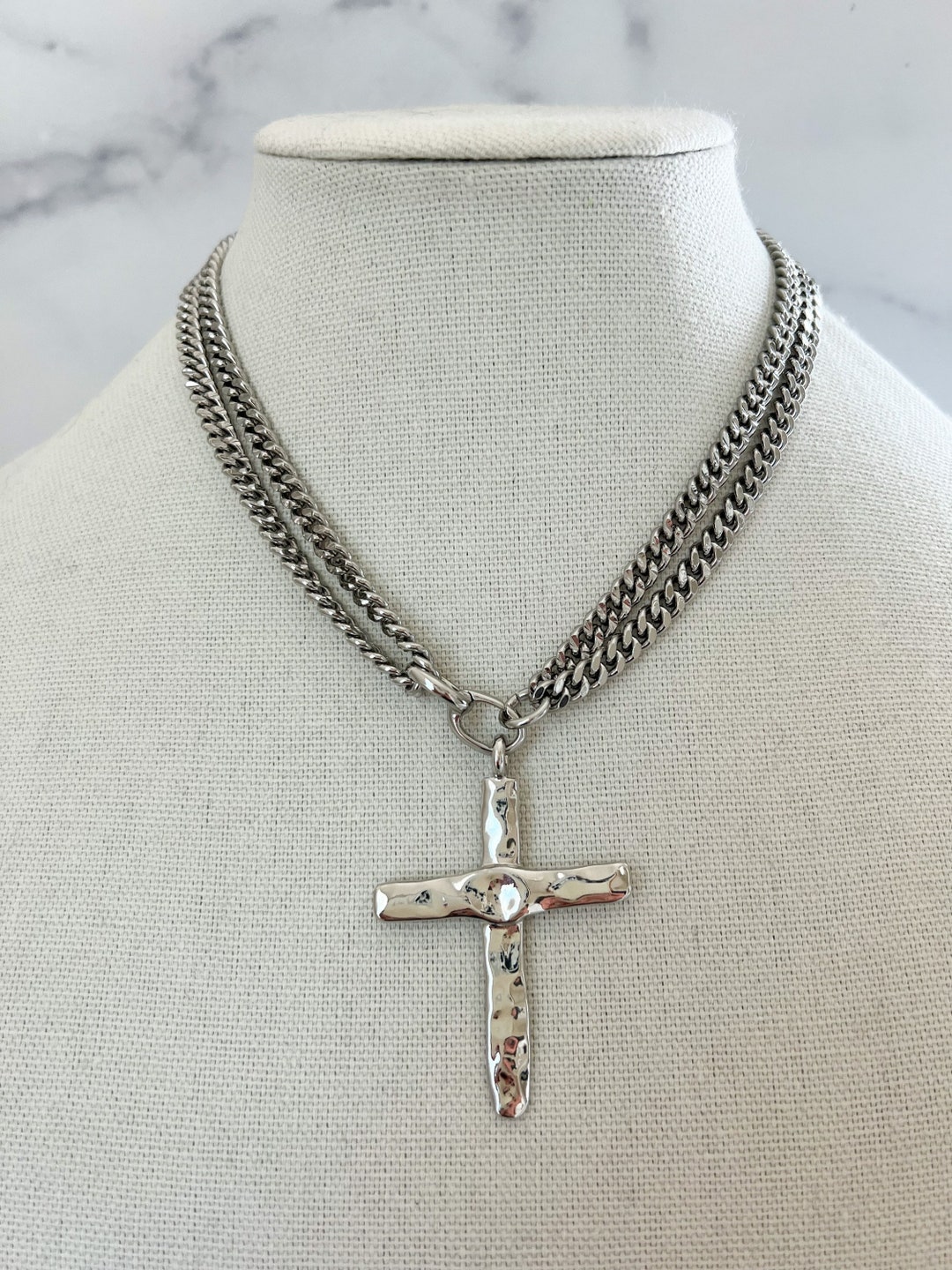 Silver Cross Necklace Religious Silver Cross Large Silver Cross Pendant ...
