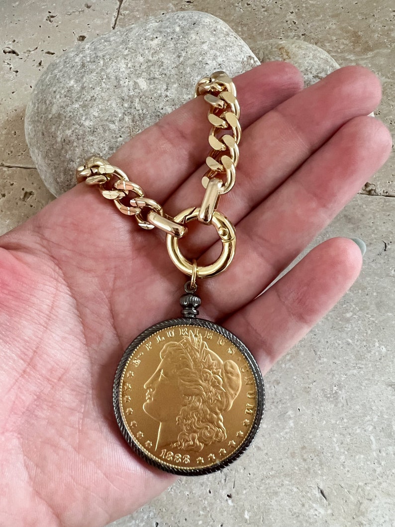 Gold Statement Necklace Gold Chunky Necklace Large Gold Coin - Etsy