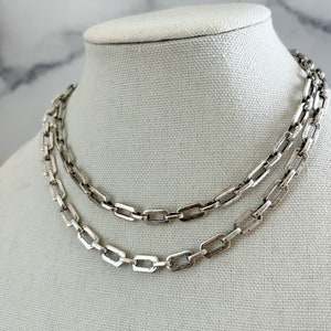 Silver Chain Necklace Double Link Chain Necklace Burnished Silver Chain Necklace Silver ...