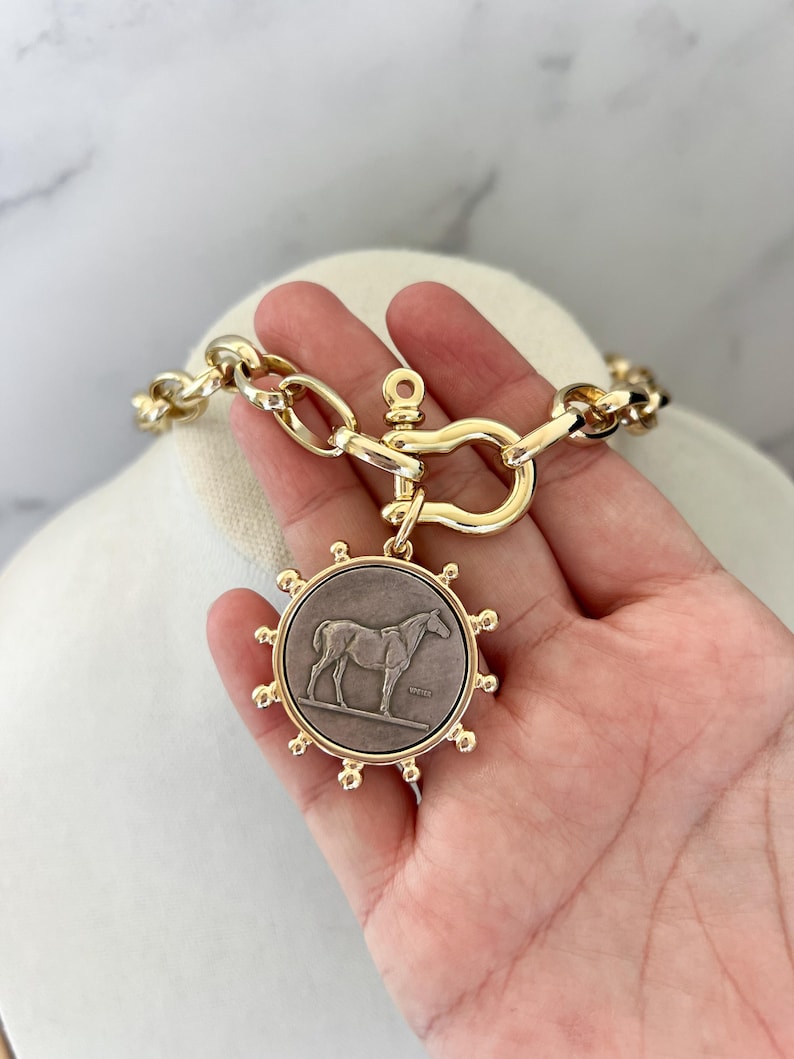 Silver Equestrian Coin Necklace Vintage Horse Coin Shackle Chain ...