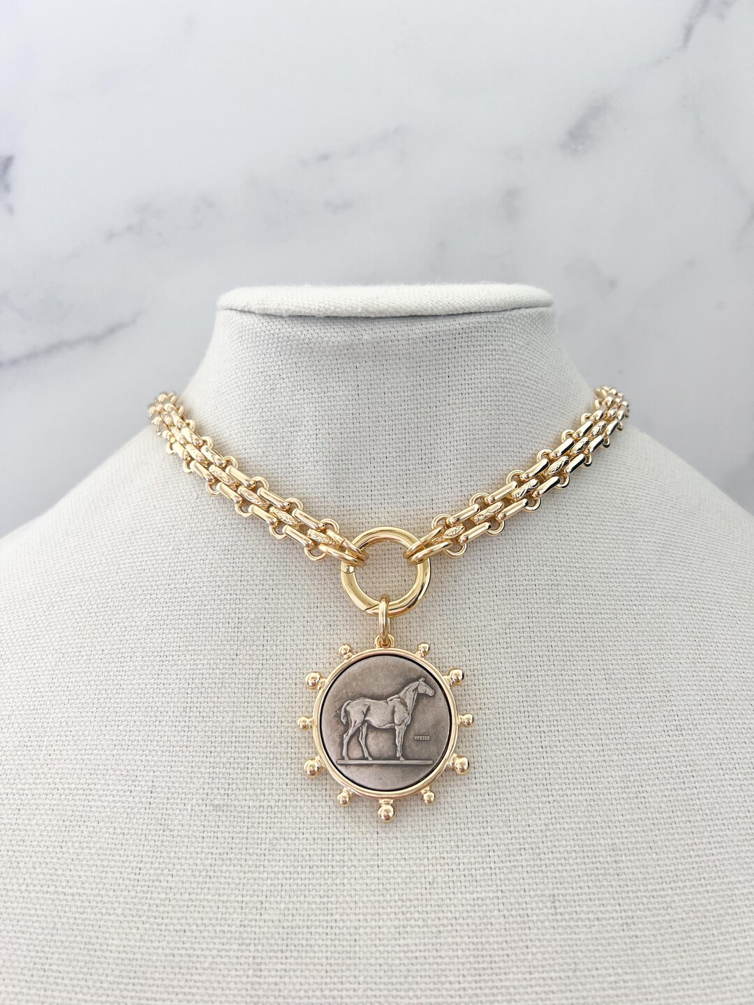 Silver Statement Necklace Silver Chunky Necklace Large Coin Pendant ...