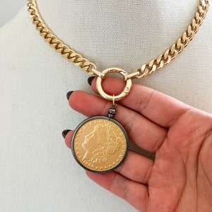 Gold Statement Necklace Gold Chunky Necklace Large Gold Coin Pendant XL ...