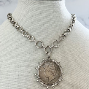 Vintage Coin Necklace Silver Statement Necklace Silver Chunky Necklace ...