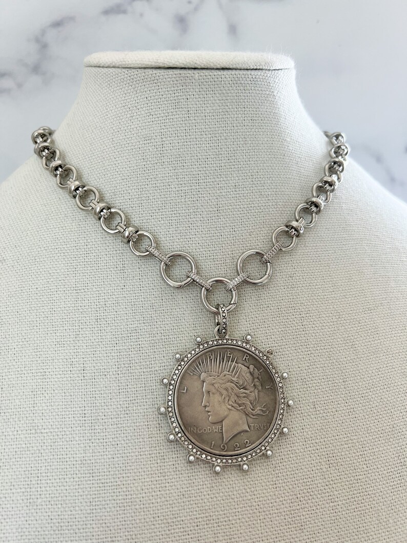 Vintage Coin Necklace Silver Statement Necklace Silver Chunky Necklace ...