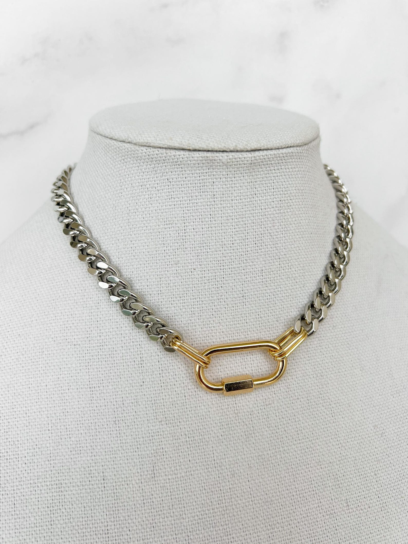 Two Tone Chunky Chain Necklace Silver and Gold Necklace Mixed Metals ...