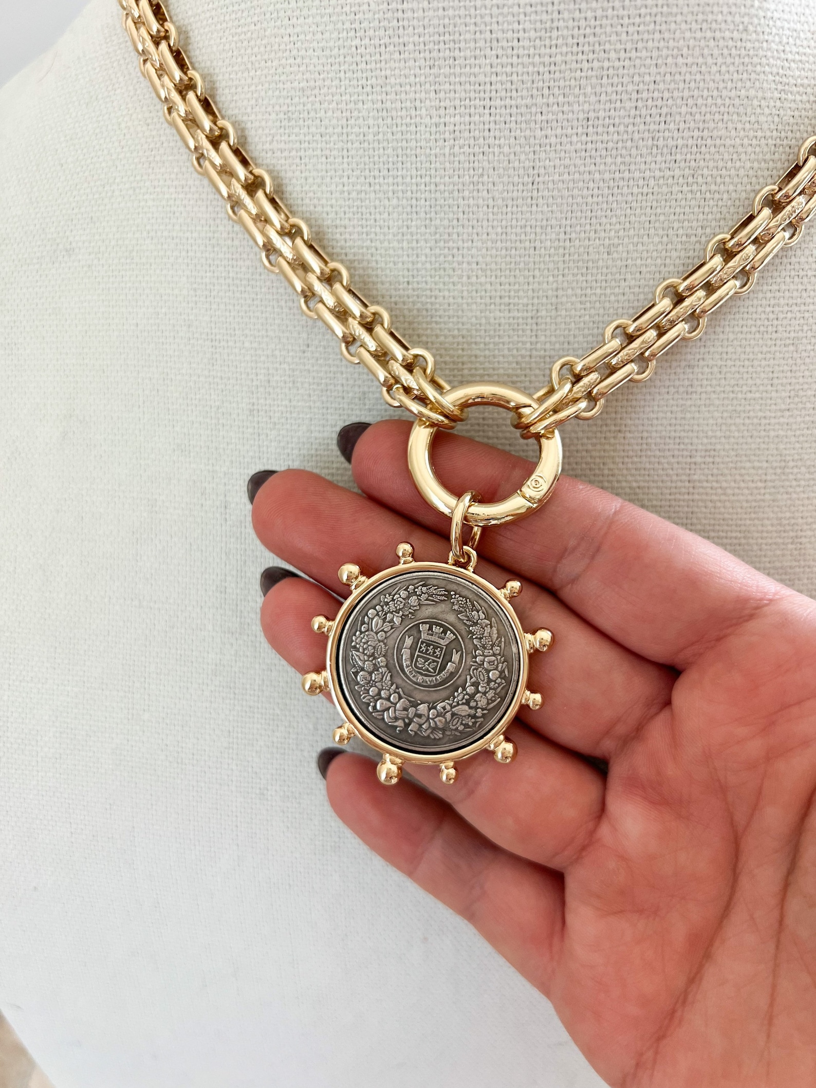 Gold Statement Necklace Gold Chunky Necklace Large Gold Coin Pendant XL ...