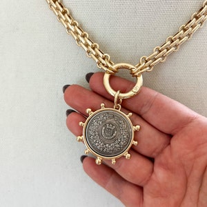 Gold Statement Necklace Gold Chunky Necklace Large Gold Coin Pendant XL ...