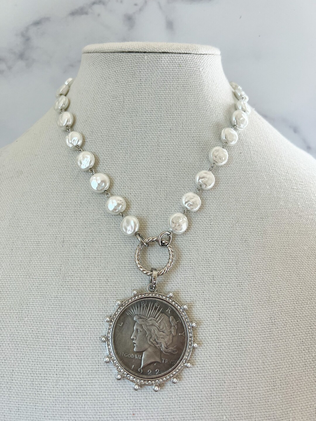 Vintage Coin Necklace Vintage Pearl Chain Necklace - Etsy