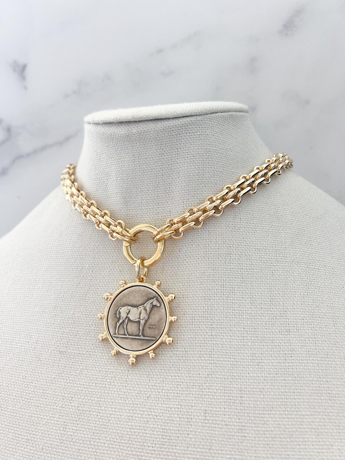 Silver Statement Necklace Silver Chunky Necklace Large Coin Pendant ...
